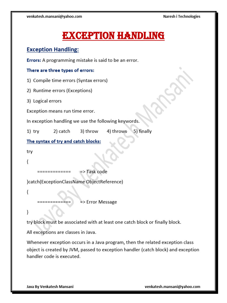 Exception Handling | PDF | Class (Computer Programming) | Computer ... Exception Handling | PDF | Class (Computer Programming) | Computer ...