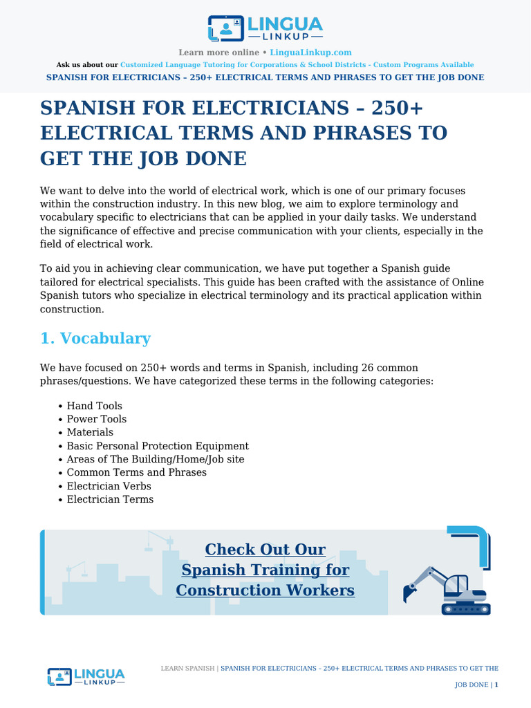 Spanish For Electricians – 250+ Electrical Terms and Phrases To Get The Job Done | PDF ...