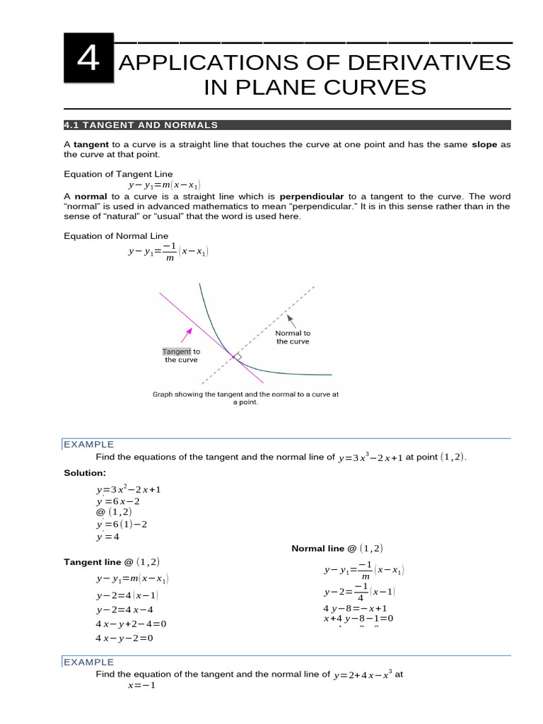 Module - APPLICATIONS OF DERIVATIVES IN PLANE CURVES | PDF | Tangent ...