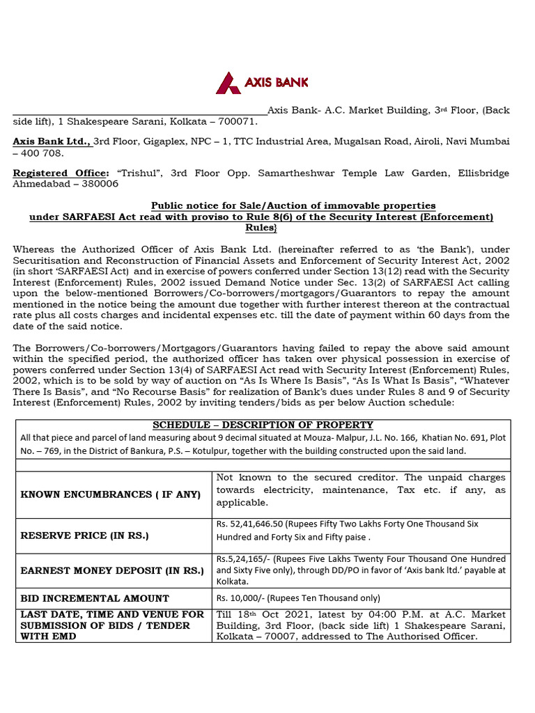 Sale Notice Biswanath Ghosh 2021 | PDF | Auction | Banks