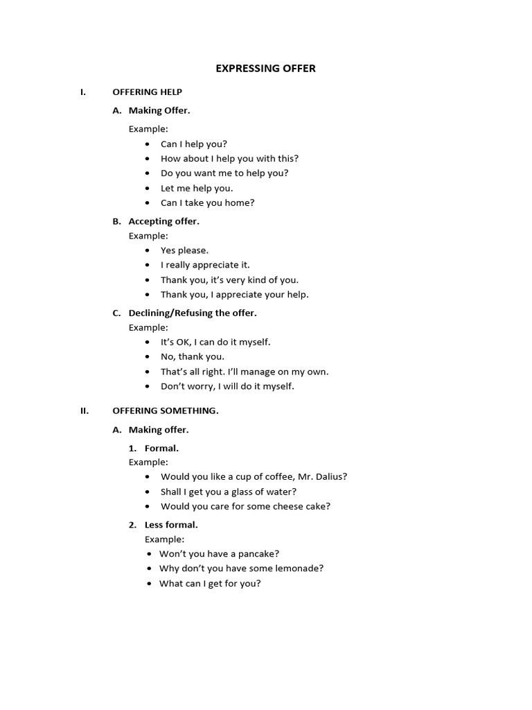 EXPRESSING OFFER (Lesson) | PDF