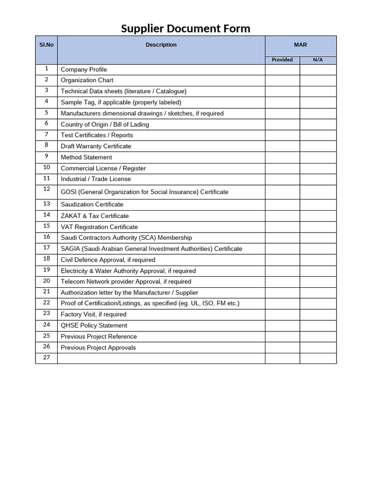 Supplier Document Evaluation Form | PDF