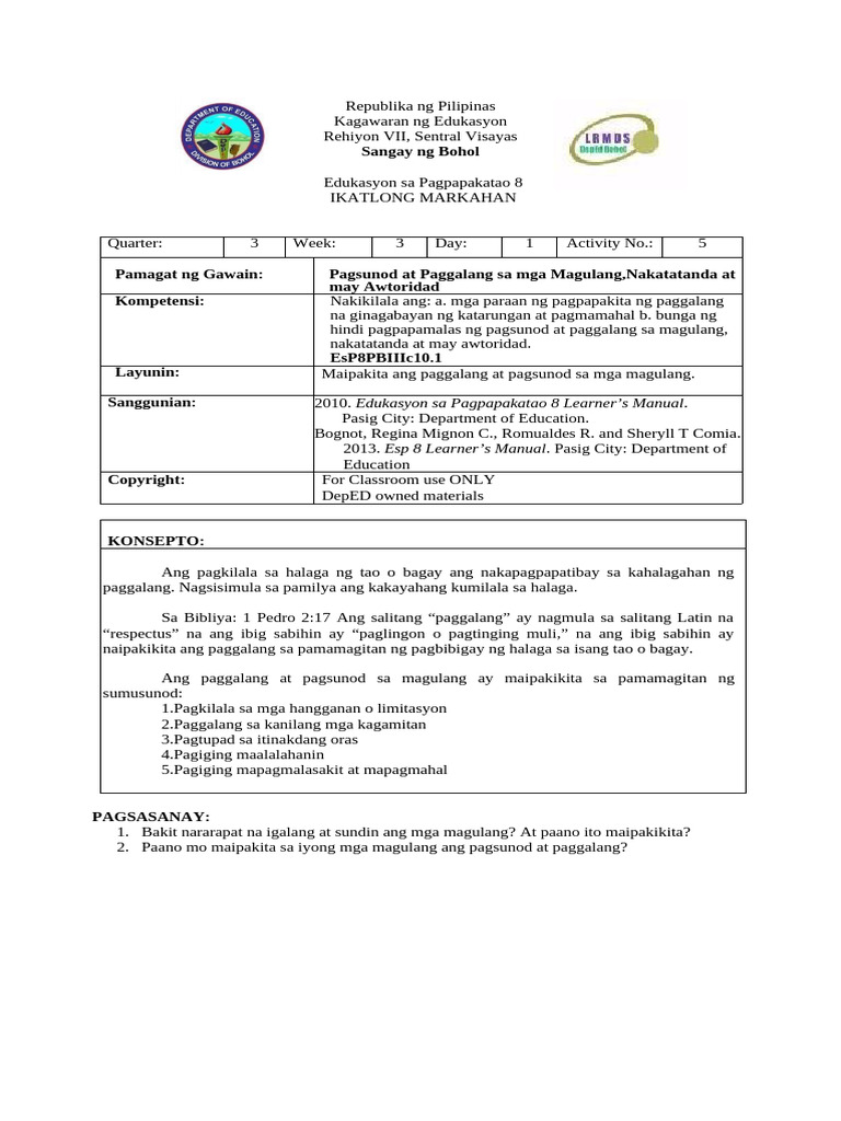 EsP8 Q3 Week3 Day1 2 | PDF