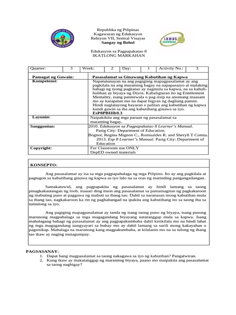 EsP8_Q3_Week2_Day1_2 | PDF