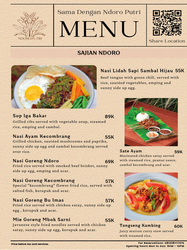 Ndoro Putri Menu Overview | PDF | Chocolate | Tea