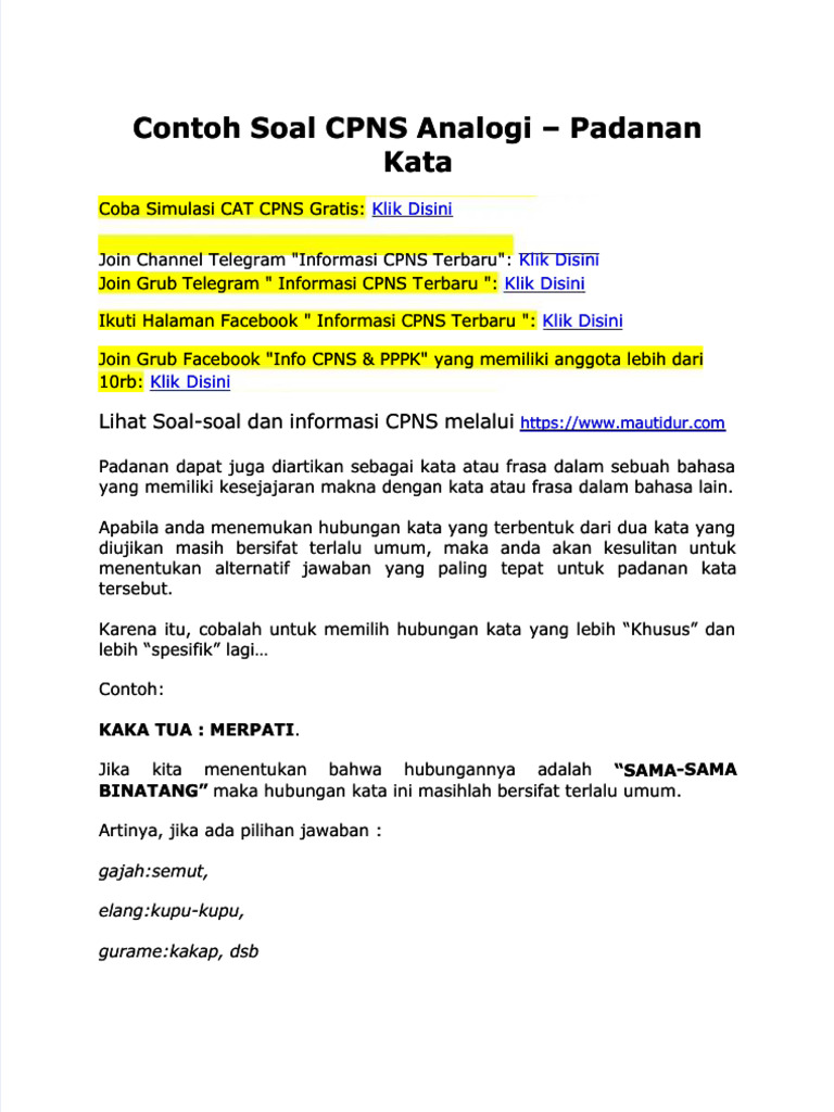 PDF 100 Contoh Soal Cpns Analogi Padanan Kata Compress | PDF