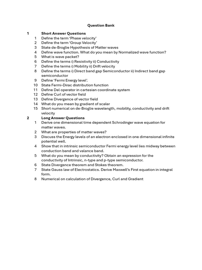Question Bank For Sem I IA II (2024-25) - 241202 - 164519 | PDF