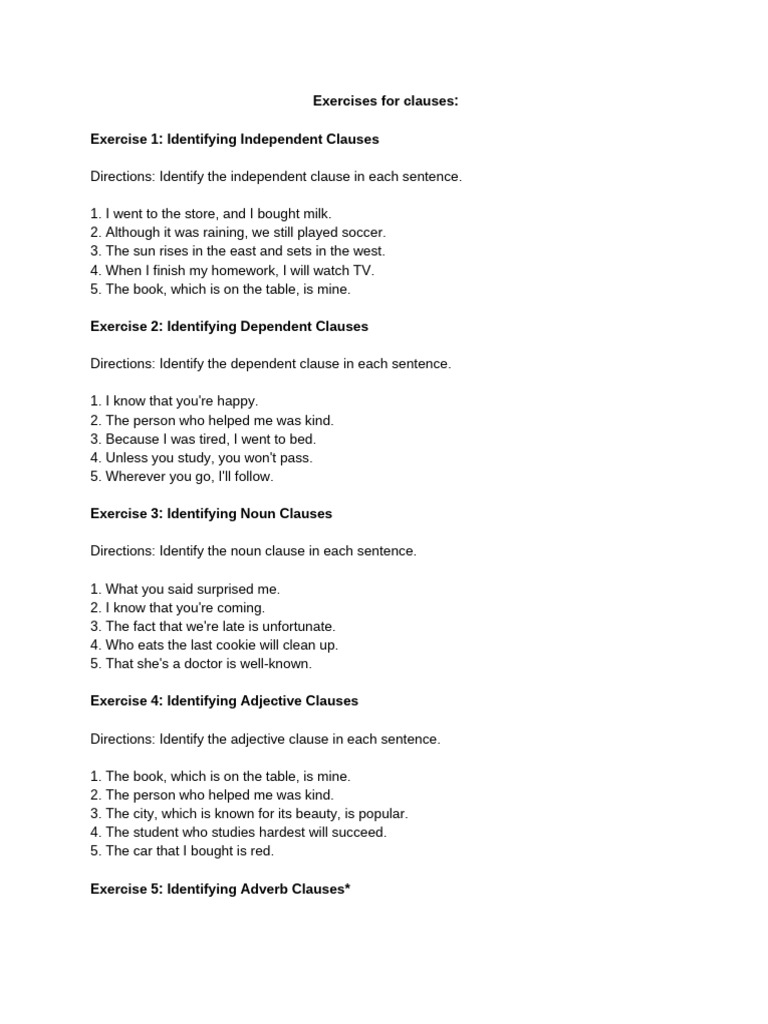 Clause Identification Exercises | PDF