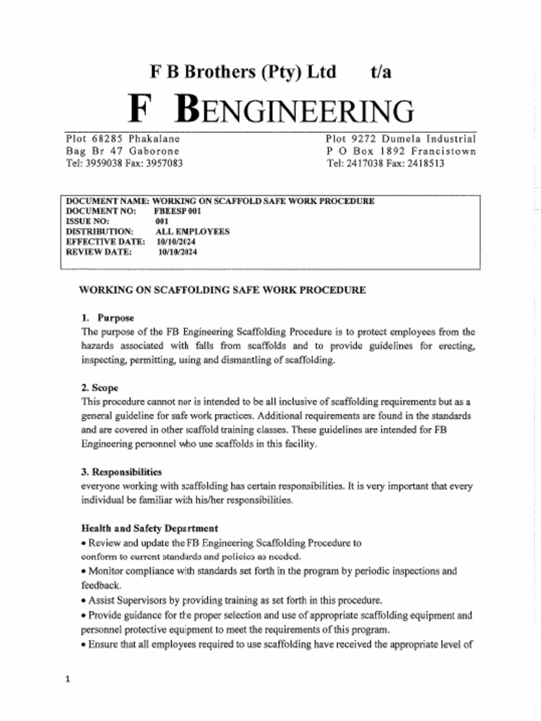 WORKING ON SCAFFOLDING SAFE WORK PROCEDURE | PDF