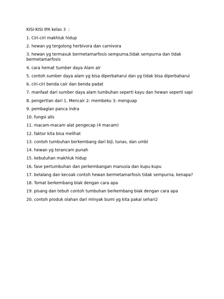 kisi kisi ipa kelas 3 | PDF