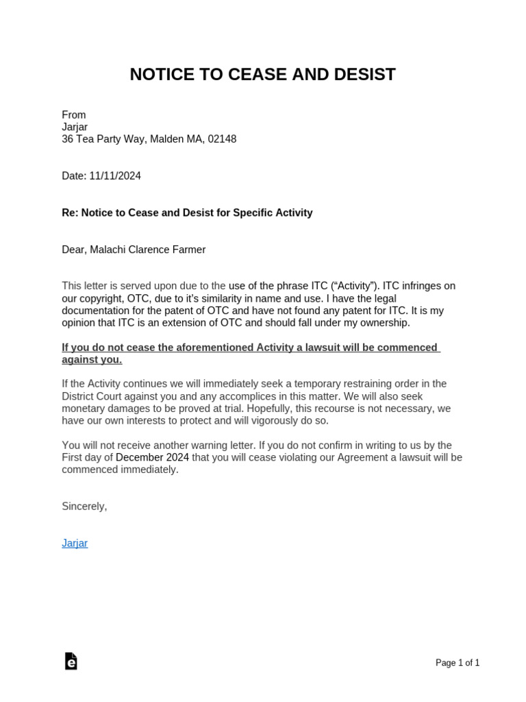 General Cease and Desist Letter Template | PDF