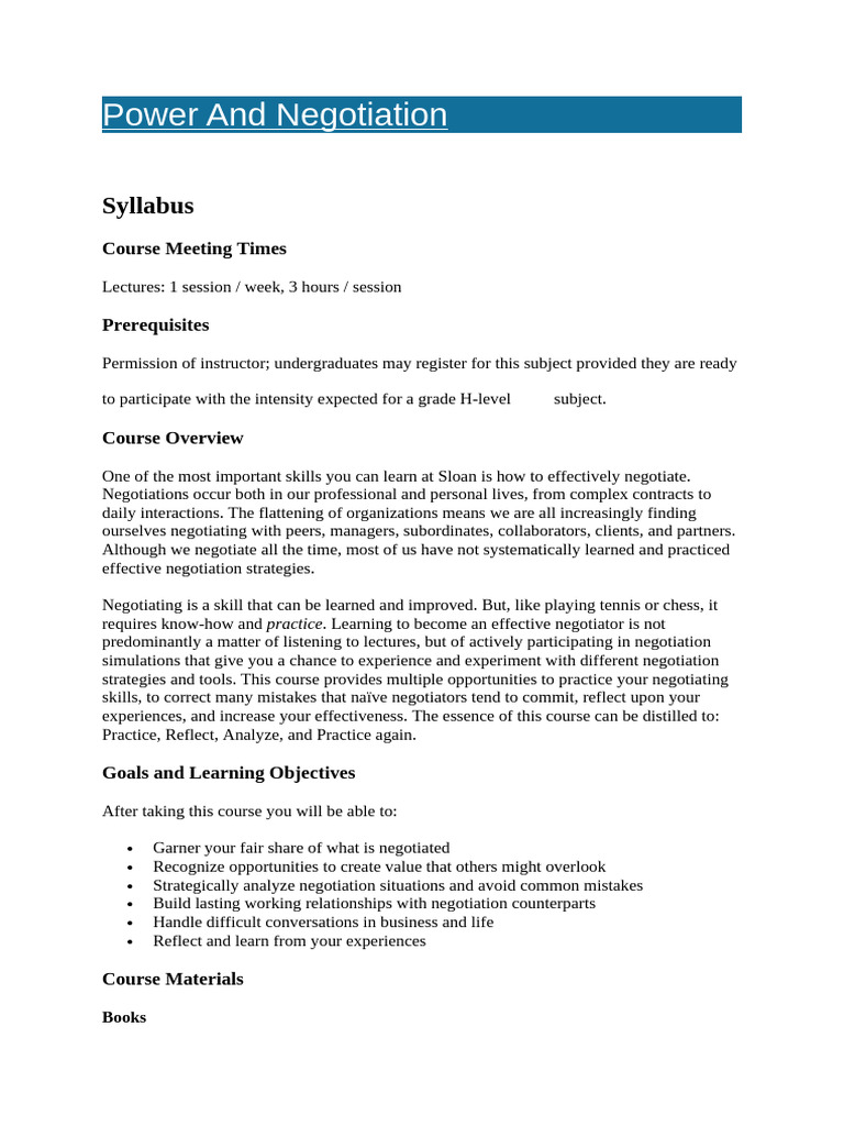 Power and Negotiation | PDF | Negotiation | Simulation