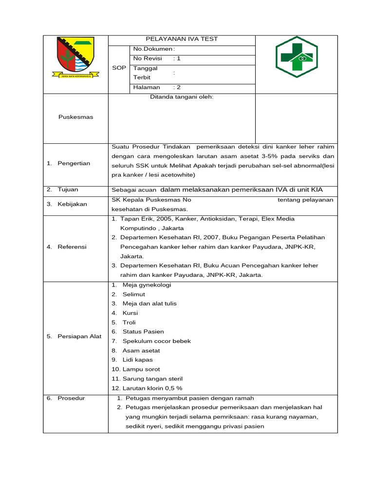 Prosedur dan SOP IVA Test Kanker Serviks | PDF