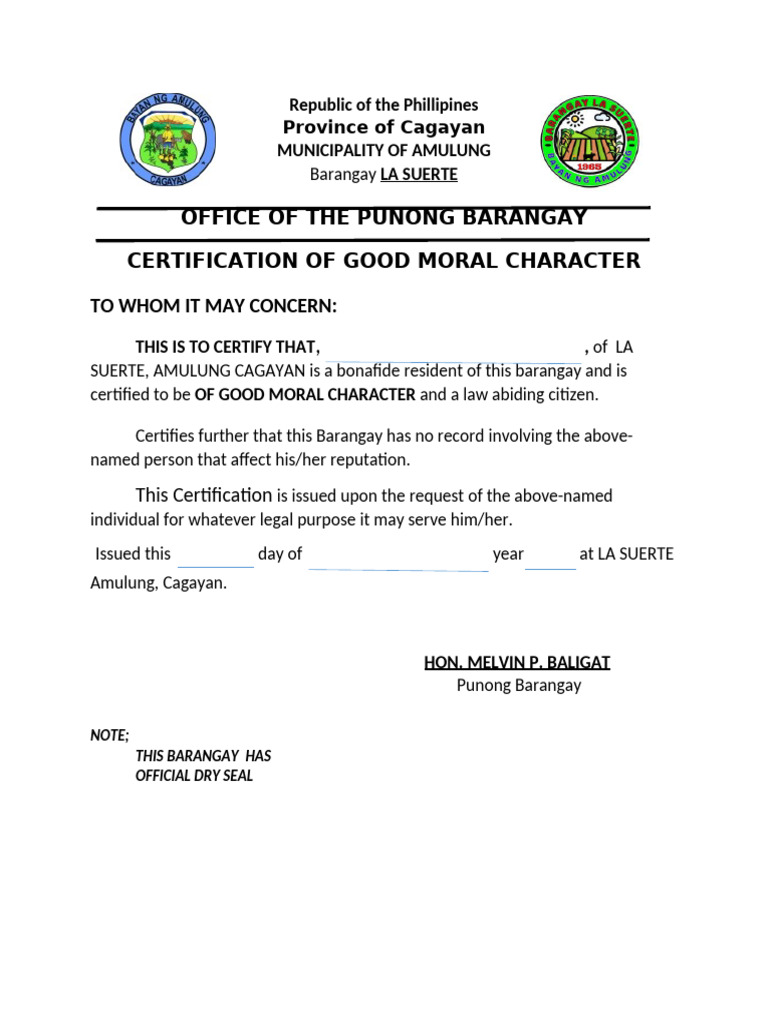 barangay good moral | PDF