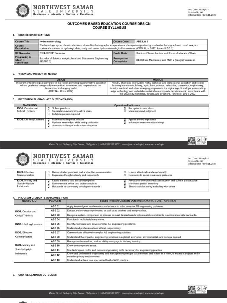 ABE LW 1 Hydrometeorology - BSABE 3 - 2024 | PDF | Hydrology | Evapotranspiration