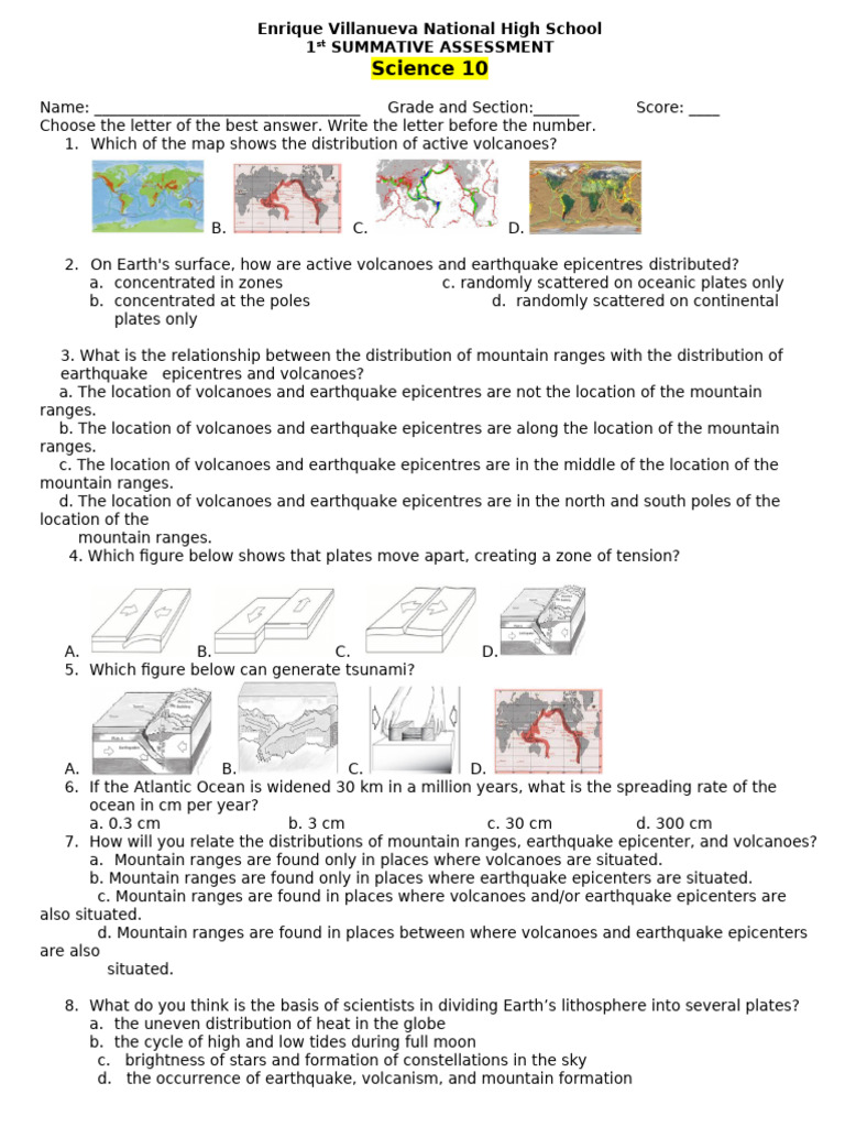 1ST SUMMATIVE ASSESSMENT Science10 | PDF | Plate Tectonics | Geophysics