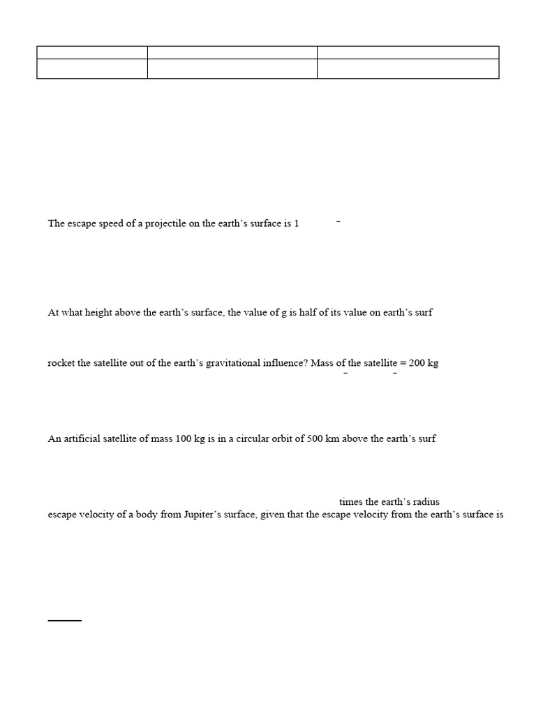 Gravitation Cbse Worksheet Class Xi | PDF | Mass | Acceleration