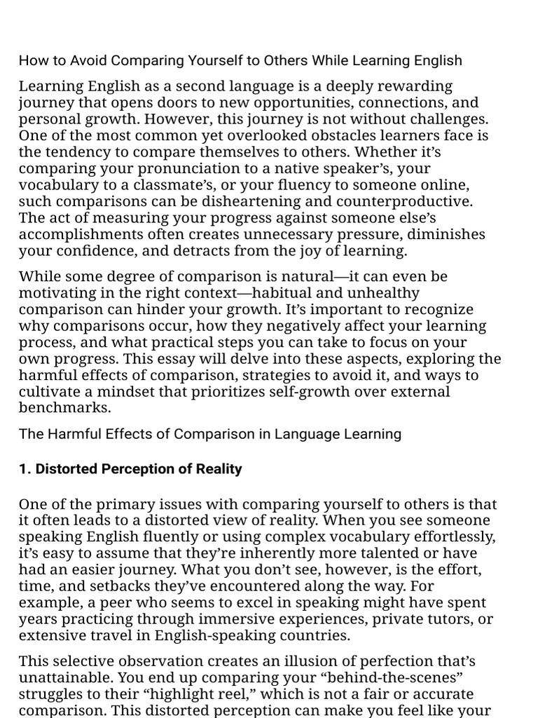 Stop Comparing Yourself To Others | PDF | Learning | Language Acquisition