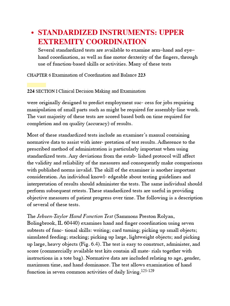 Standardized Instruments: Upper Extremity Coordination | PDF ...