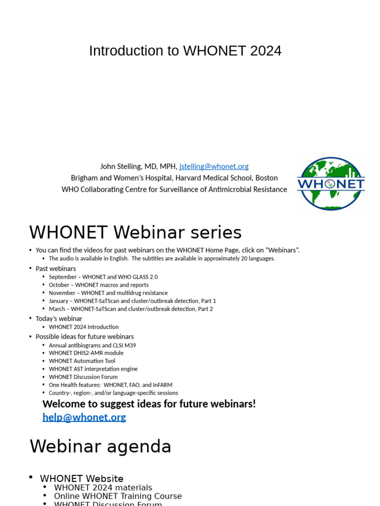 WHONET Webinar - whonET 2024 Introduction | PDF | Antimicrobial ...