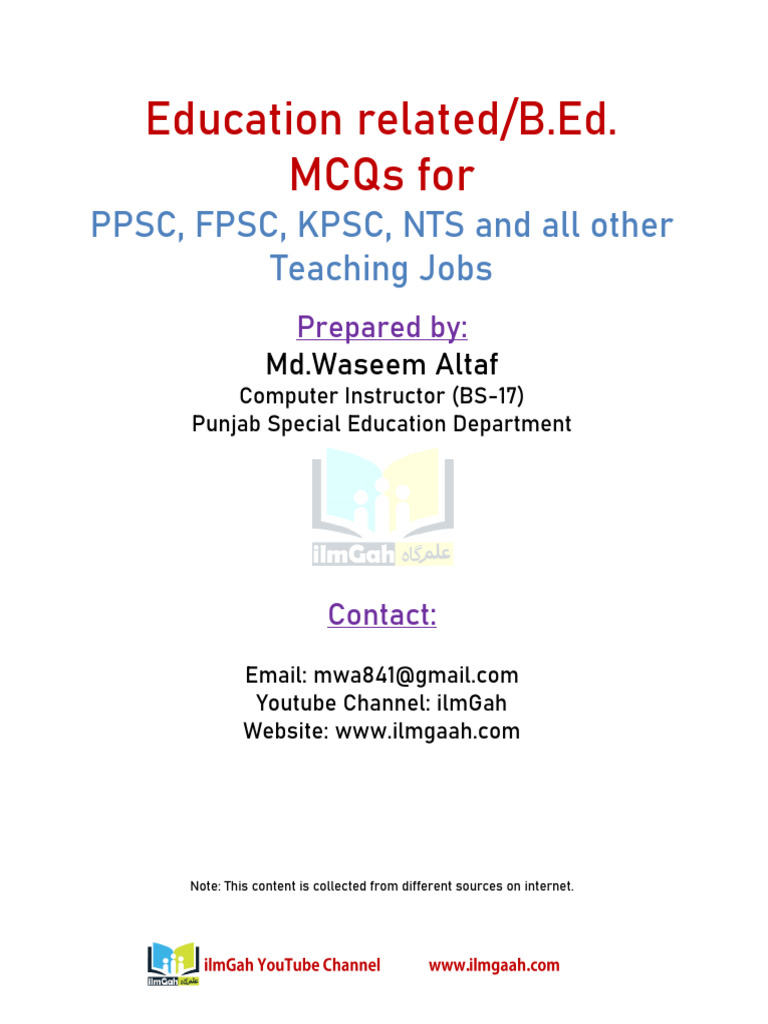 education-MCQs | PDF | Curriculum | Educational Psychology