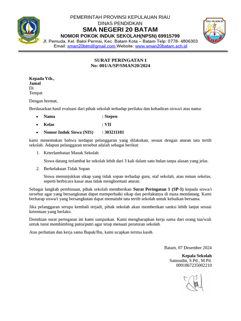 SURAT PERINGATAN I | PDF