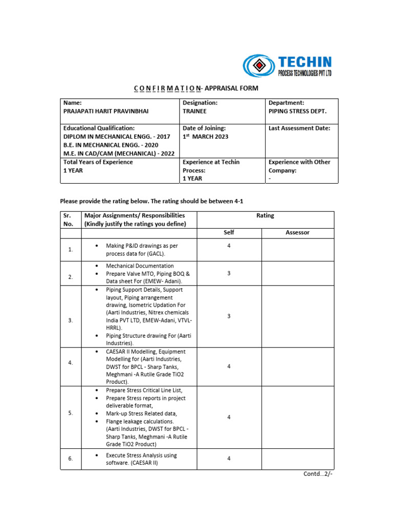 Techin- Confirmation Appraisal form (HARIT PRAJAPATI) | PDF | Learning | Cognition