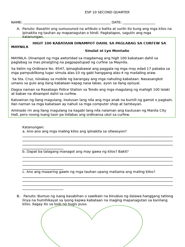 Esp 10 Quarter 2 Activity | PDF