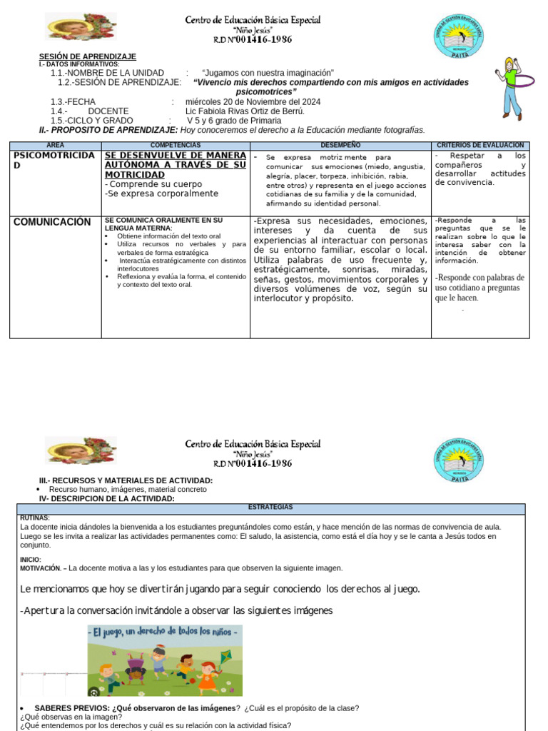 Sesión de Aprendizaje Vivencio Mis Derechos Compartiendo Con Mis Amigos ...