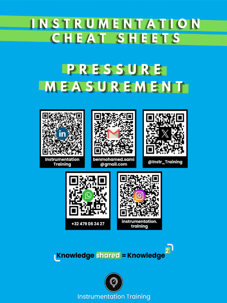 Instrumentation Cheat Sheets - Pressure Measurement | PDF