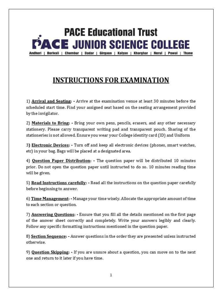 Exam Instructions and Guidelines | PDF