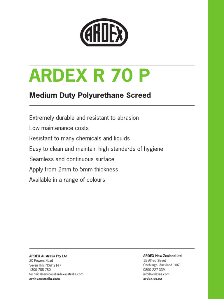 ARDEX R 70 P Datasheet Jan 2024 | PDF | Concrete | Building Materials