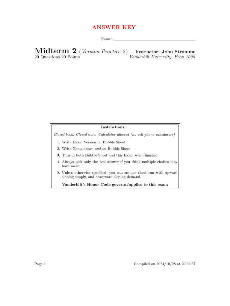 Midterm 2 Practice 2 AK (1) | PDF | Marginal Cost | Average Cost