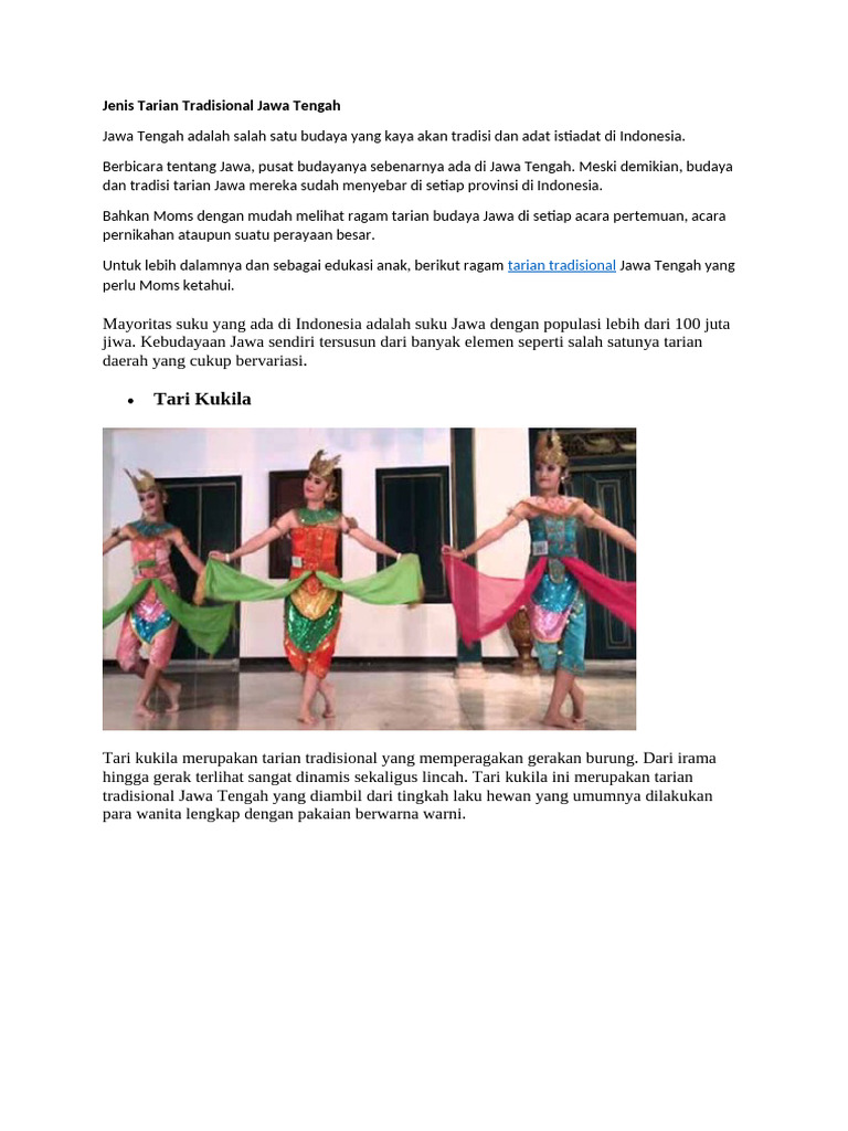 15 Jenis Tarian Tradisional Jawa Tengah untuk Edukasi Anak | PDF