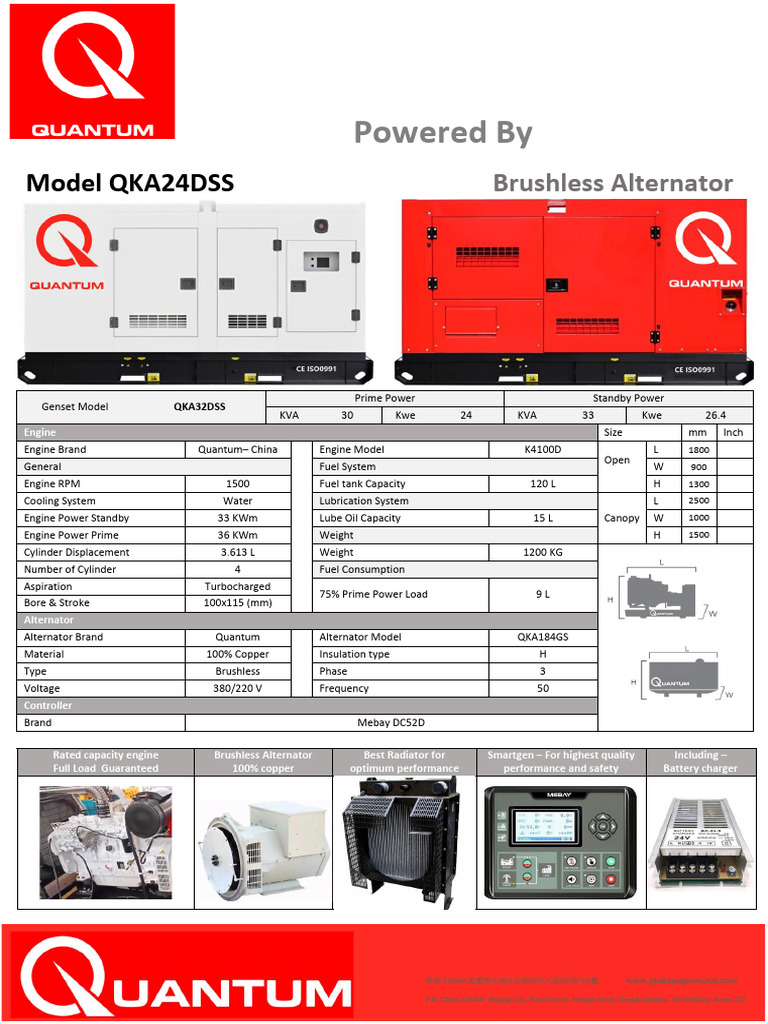 Quantum QKA32DSS Genset Specifications | PDF | Engines | Mechanical ...