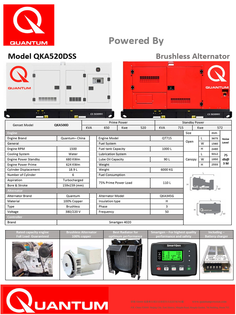Quantum QKA500D Genset Specifications | PDF | Engines | Rotating Machines