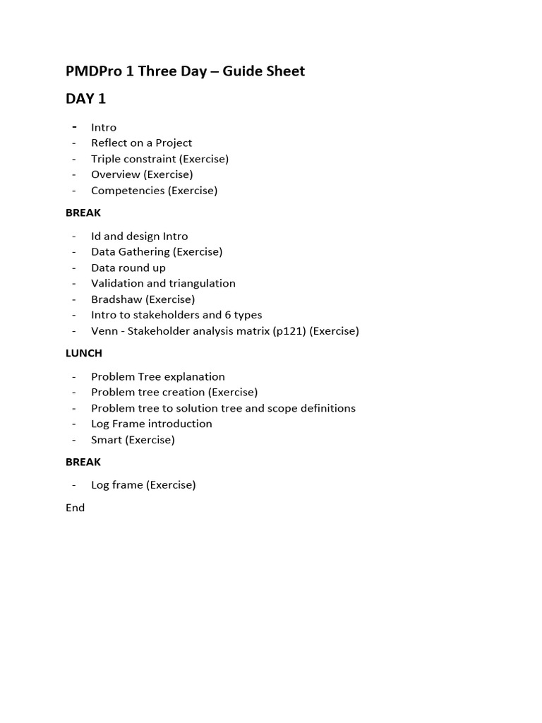 PMD Pro 1 - LINGOs - 3day F2F - English - Quick Guidance Sheet | PDF