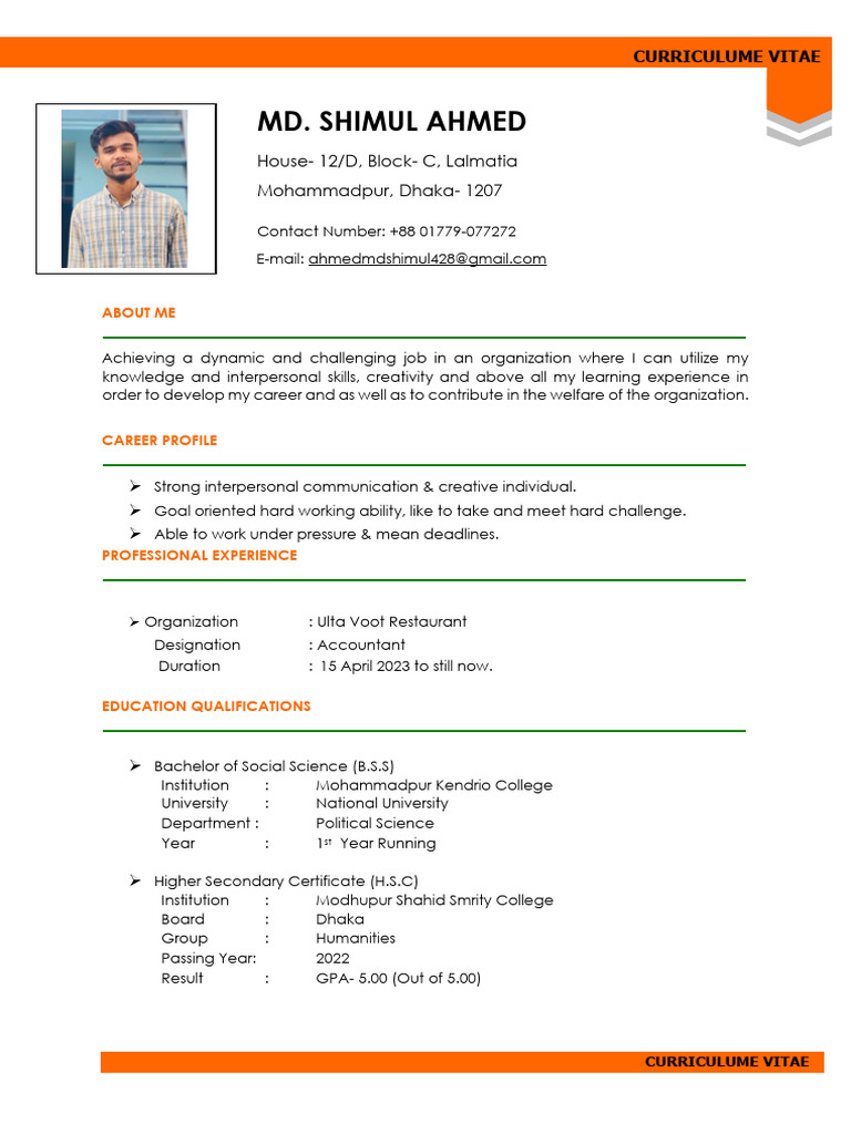 MD. SHIMUL AHMED With Photo | PDF | Cognition