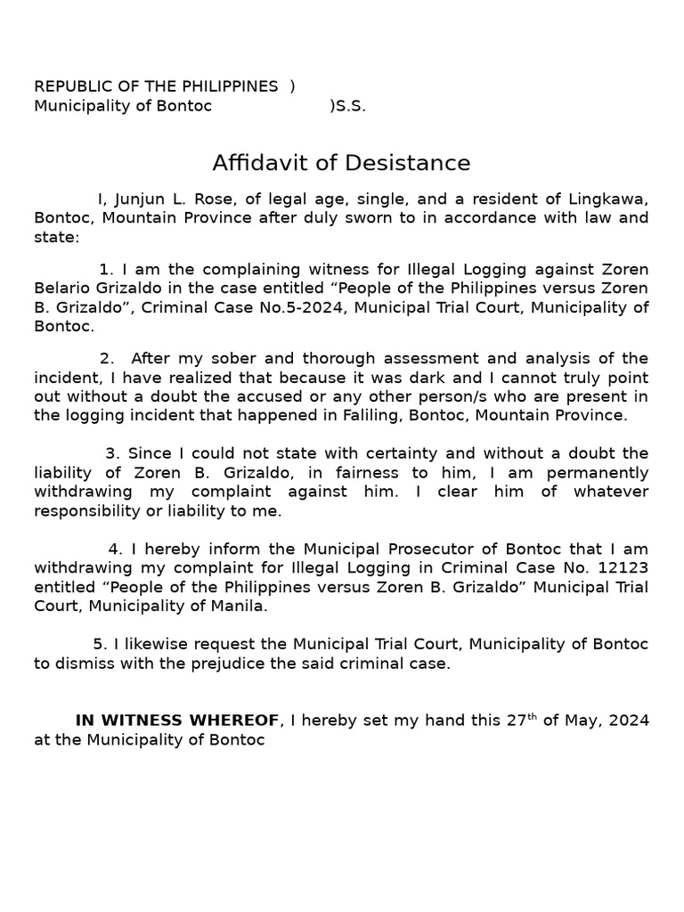 Affidavit of Desistance | PDF