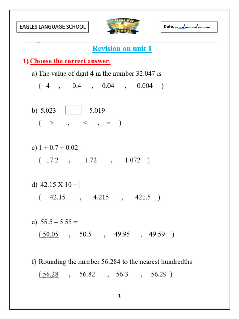 October Revision Grade 5 | PDF