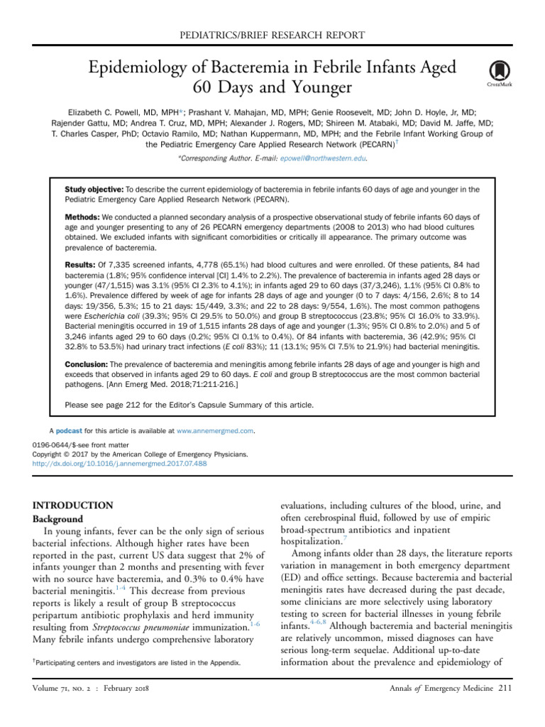 Epidemiology of Bacteremia in Febrile Infants Aged 60 Days and Younger ...