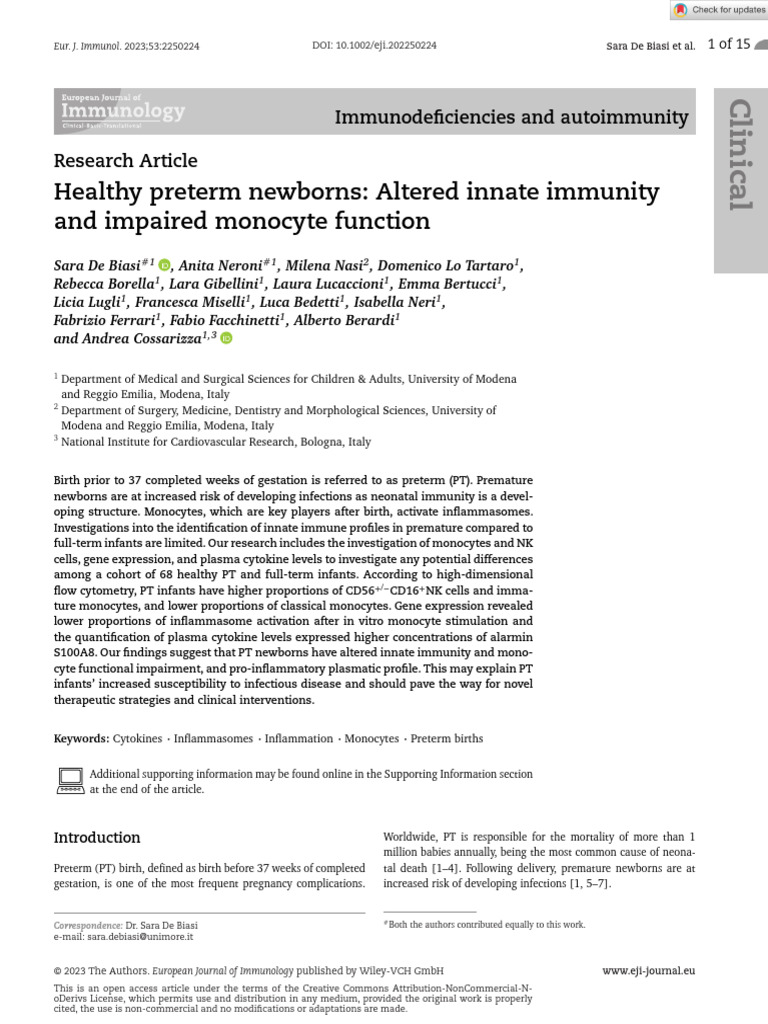 Healthy Preterm Newborns, Altered Innate Immunity and Impaired Monocyte ...