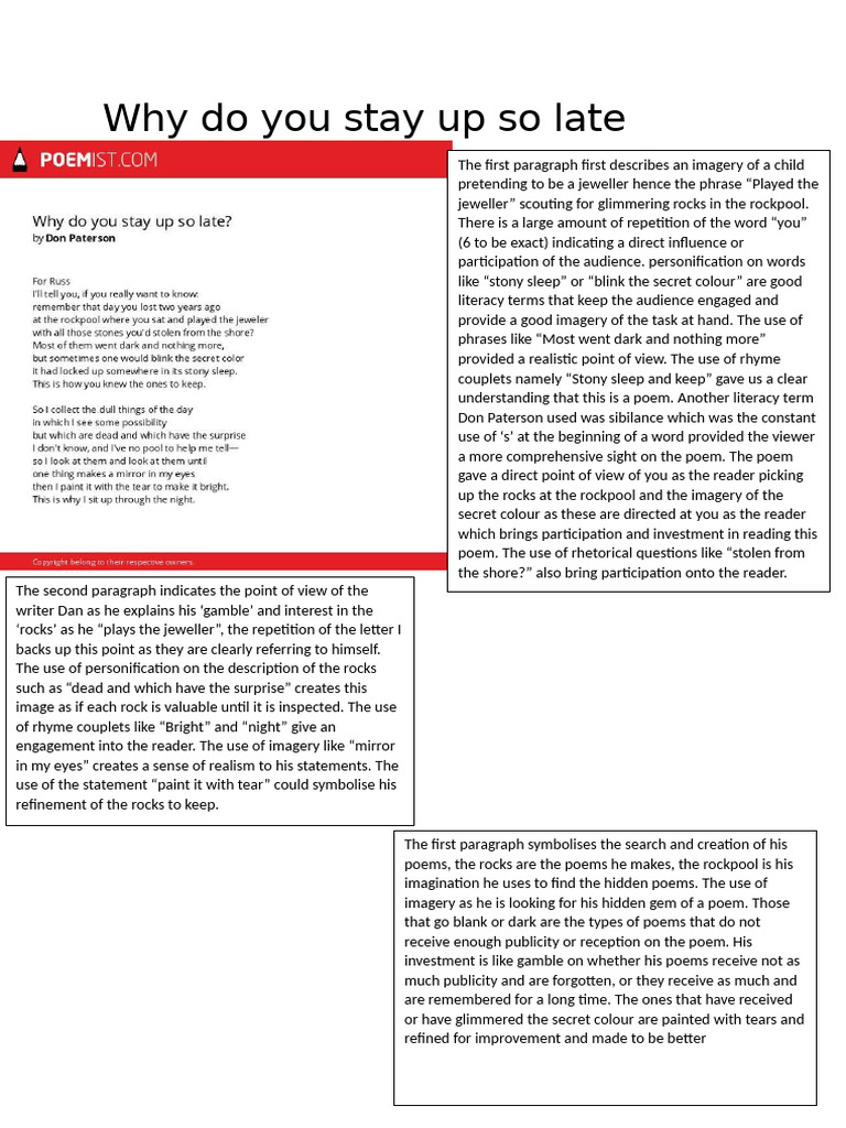 Why Do You Stay Up So Late | PDF | Poetry