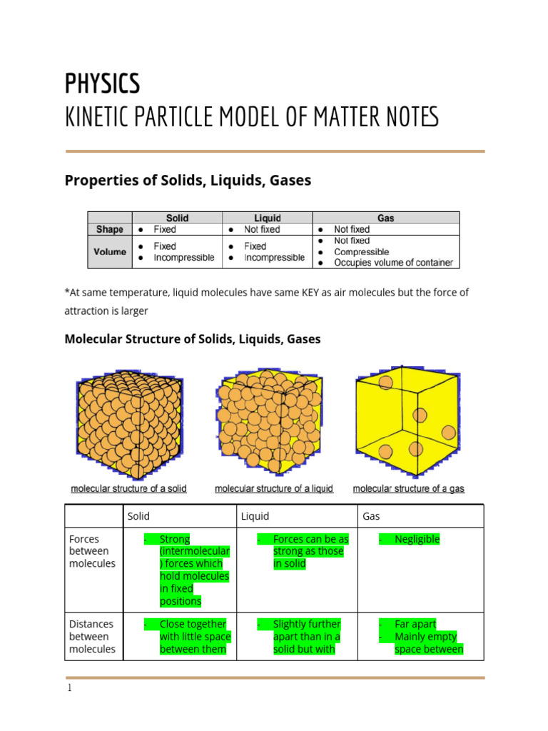 Kinetic Particle Model of Matter Notes | PDF | Gases | Brownian Motion