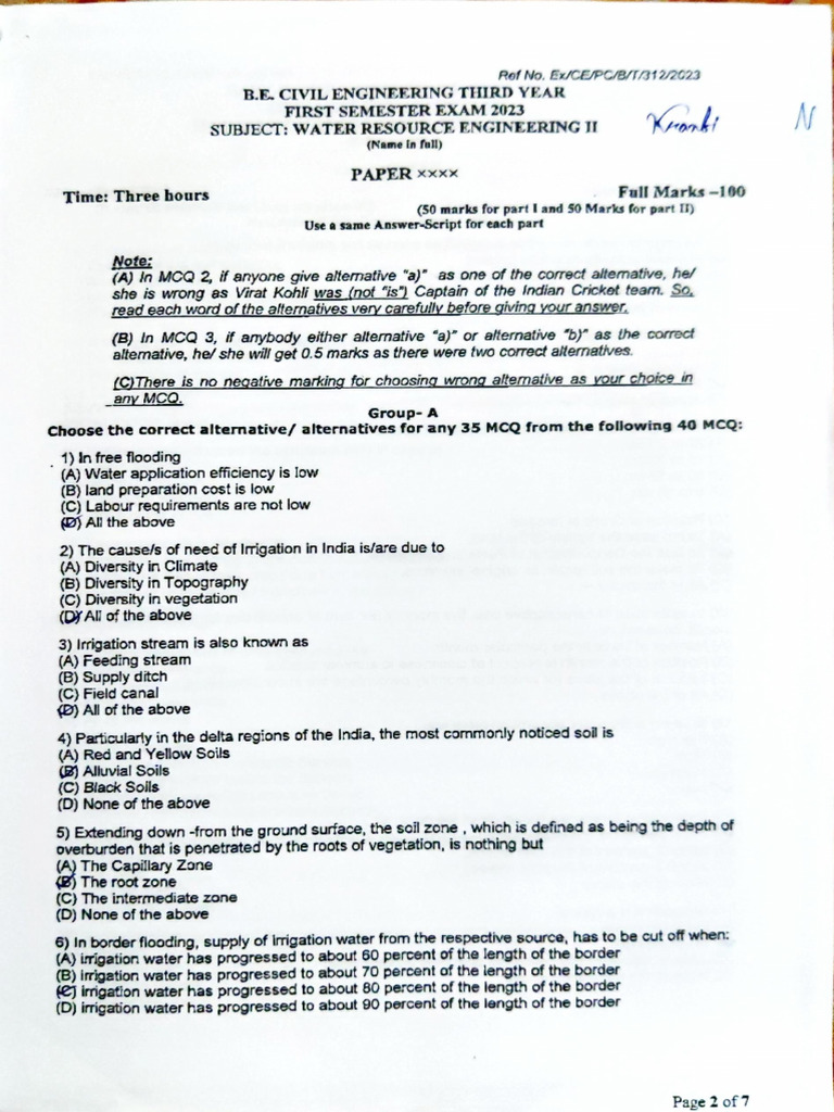 WRE - II (2023) | PDF | Soil | Water