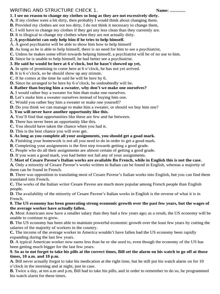 WRITING AND STRUCTURE CHECK | PDF