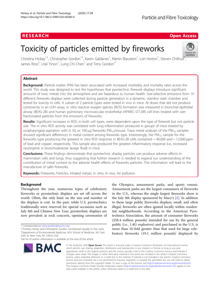 Toxicity of Particles Emitted by Fireworks | PDF | Particulates | Fireworks