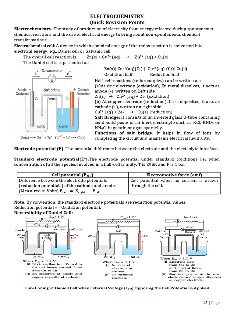 Electro Chemistry Ncert Revision Notes | PDF | Electrochemistry | Redox