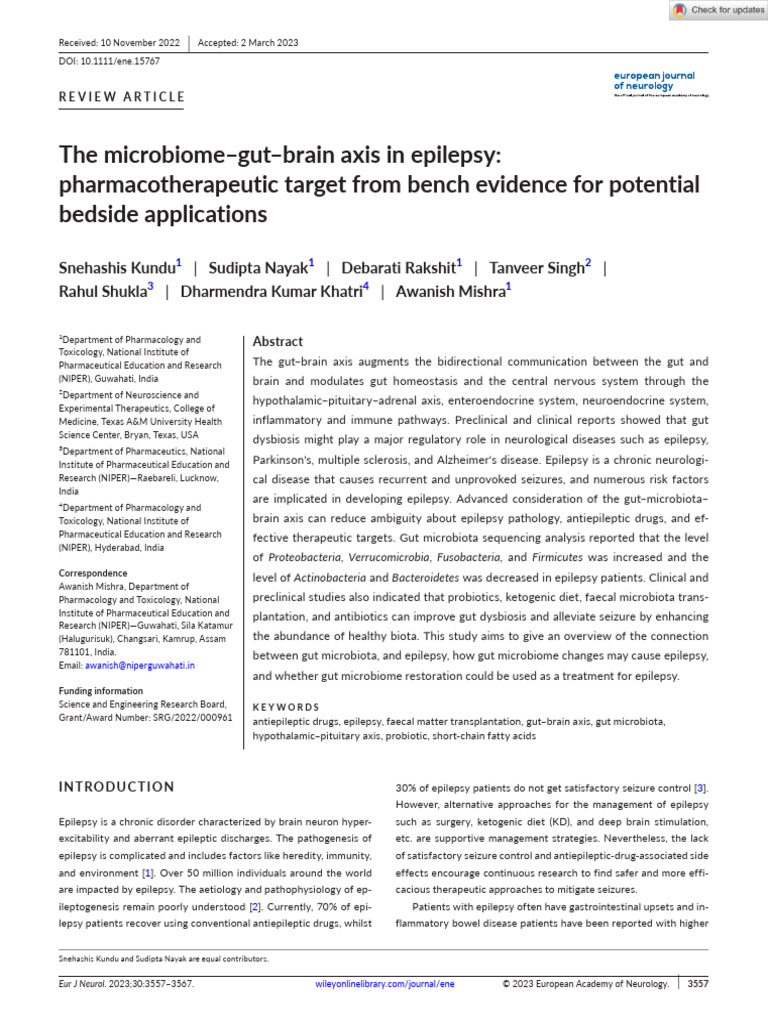 Euro J of Neurology - 2023 - Kundu - The Microbiome Gut Brain Axis in ...