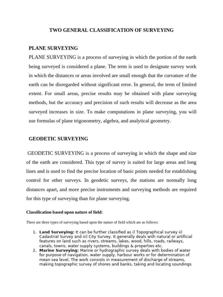 Two General Classification of Surveying | PDF | Surveying | Significant ...